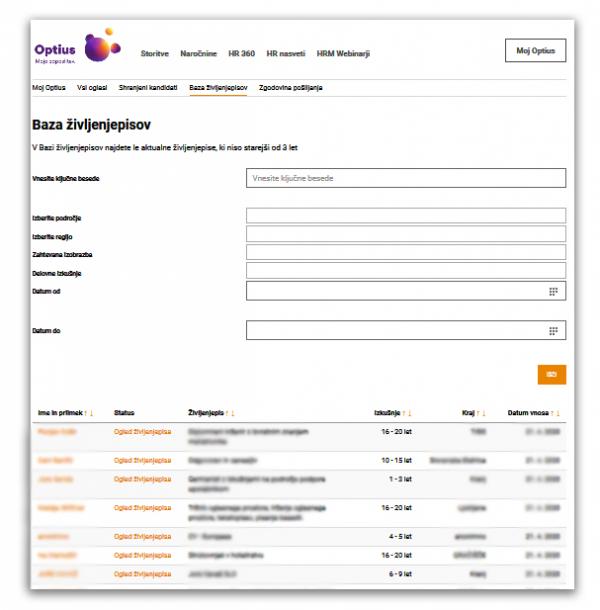 Baza CV-jev | Optius - Karierni portal za nove čase